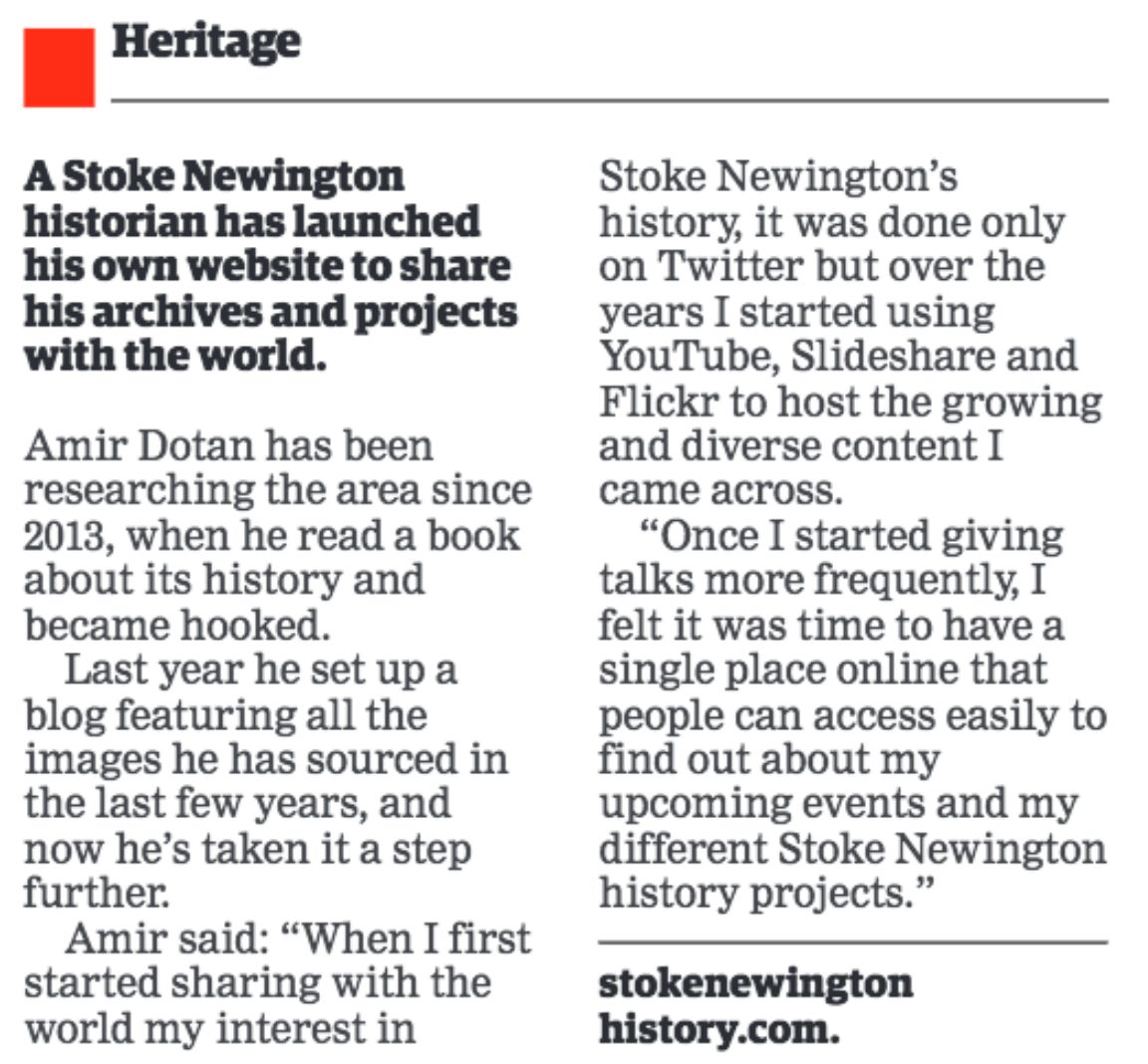 22.06.2017 – Hackney Gazette: A Stoke Newington Historian Has Launched His Own Website to Share ...